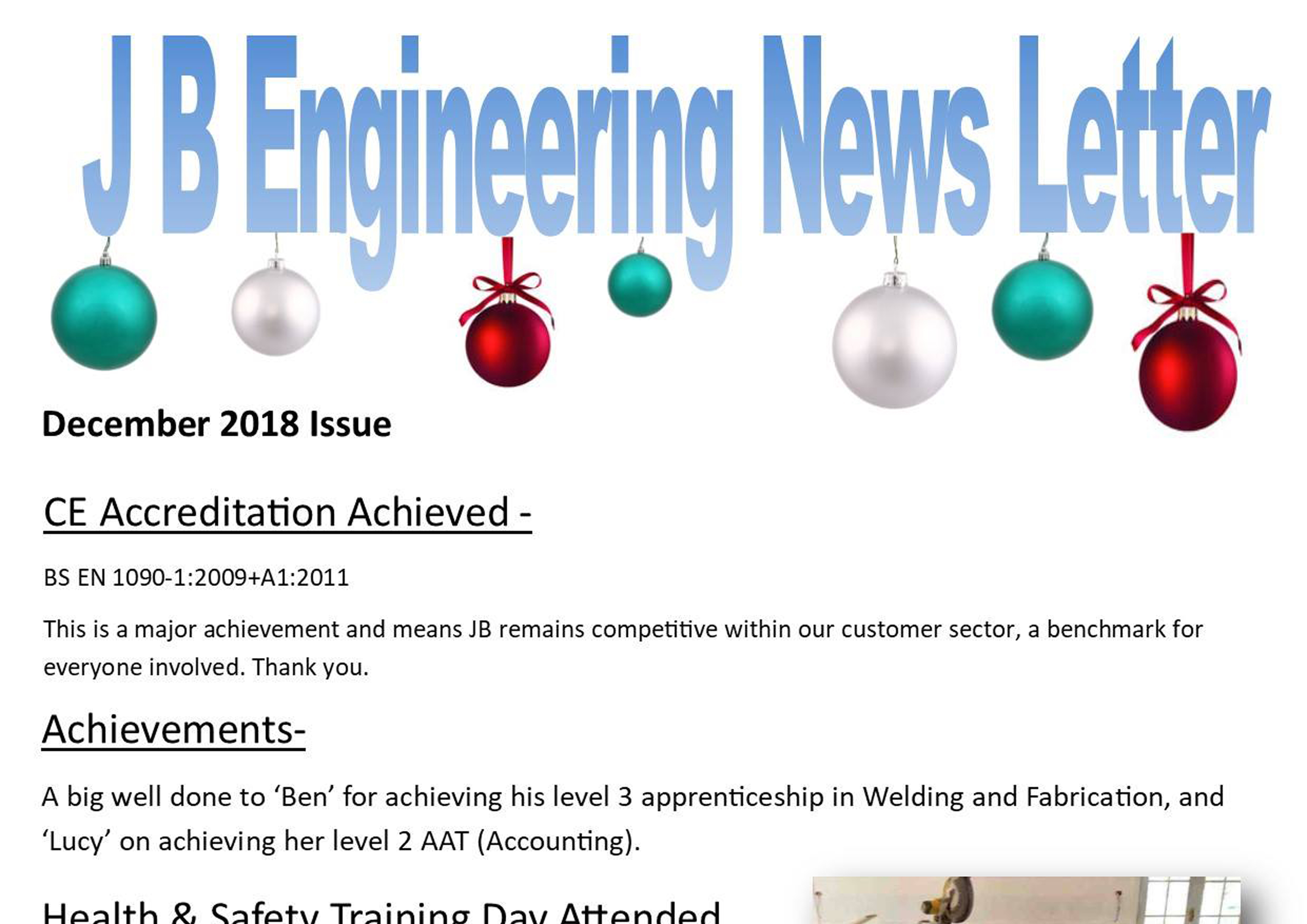 JB December Newsletter - JB Engineering Hatton Ltd